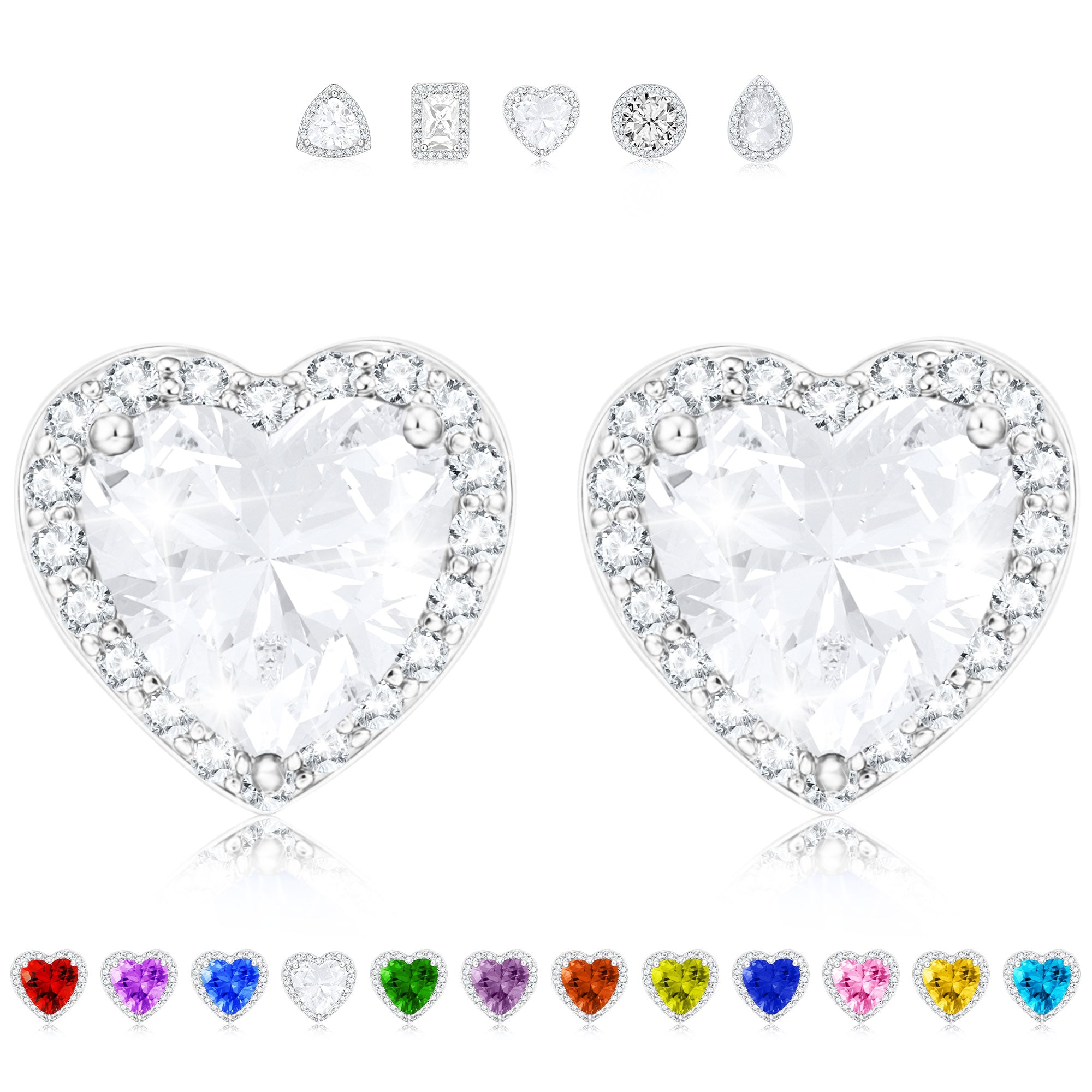 APSVO 18K White Gold Plated Love Heart Stud Earrings for Women ...